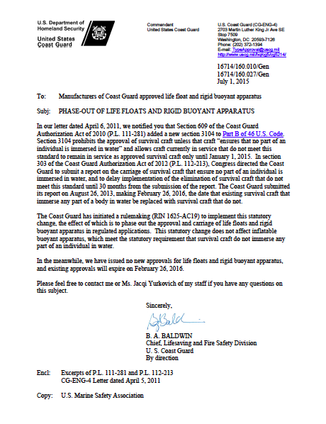 USCG Life Float Phase Out